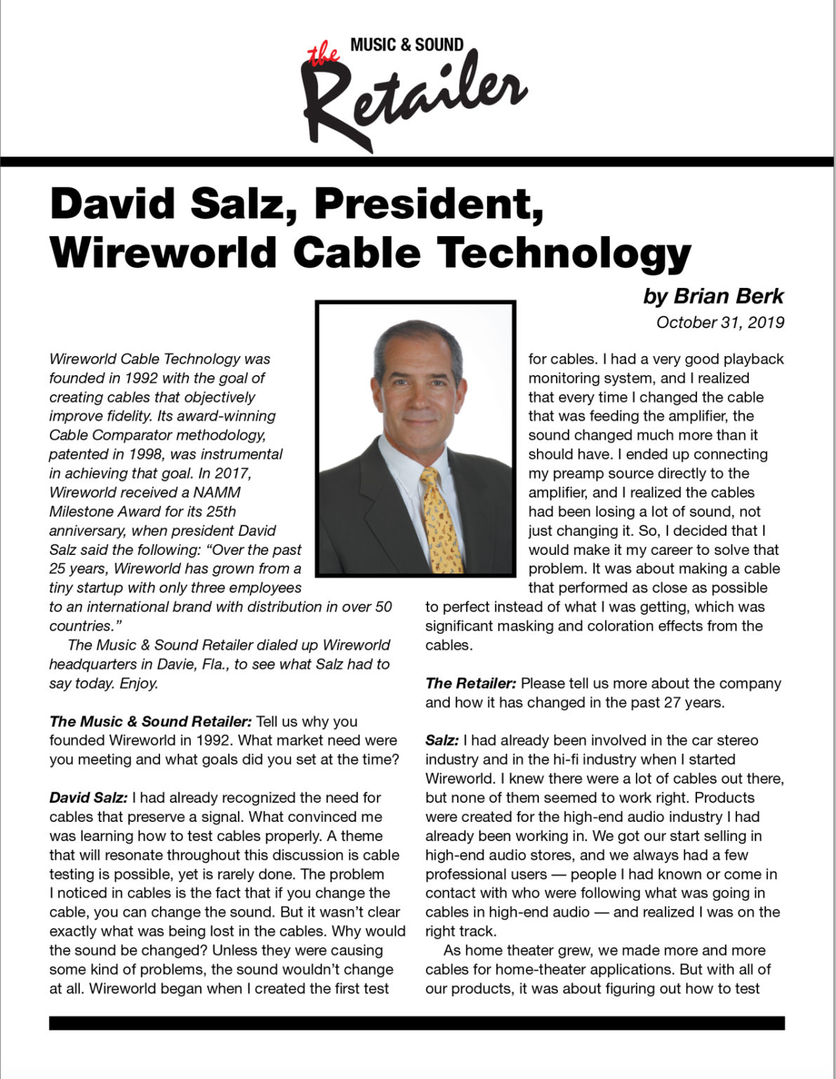 Q&A with David Salz by MSR Magazine – Wireworld Cable Technology Resources